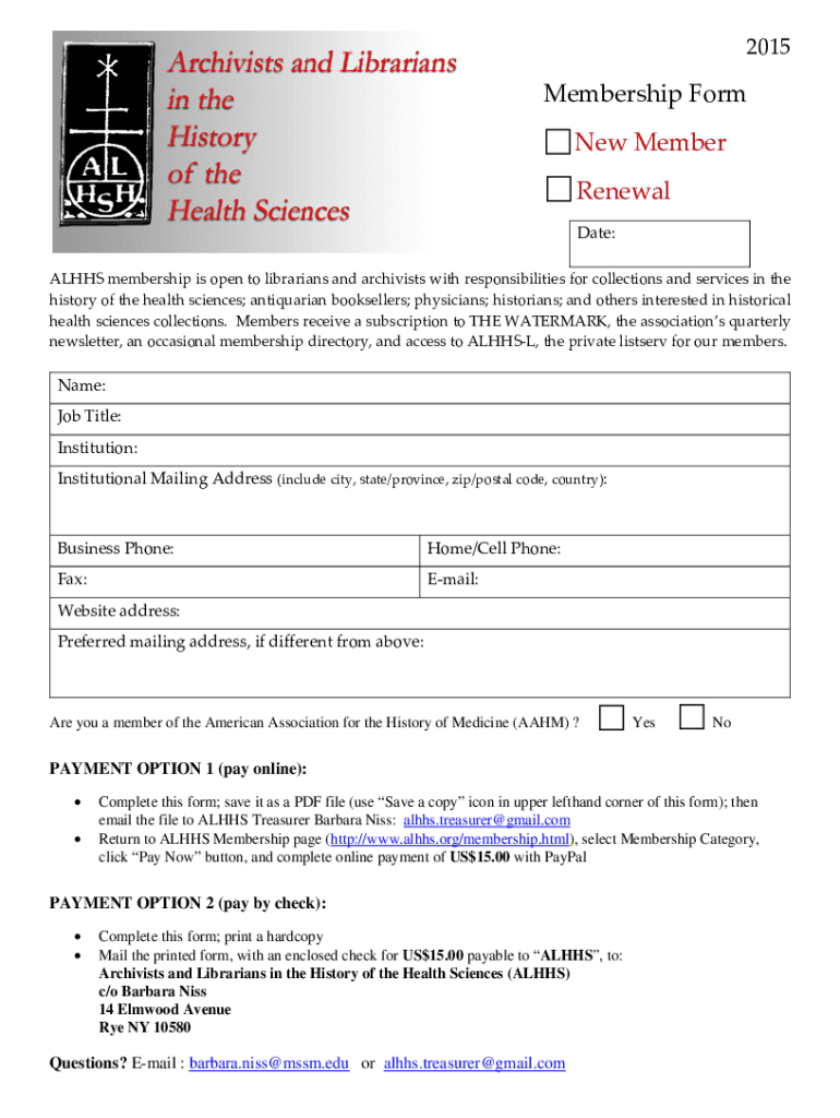 Fillable Online Membership Form New Member Renewal Fax Email Print ...