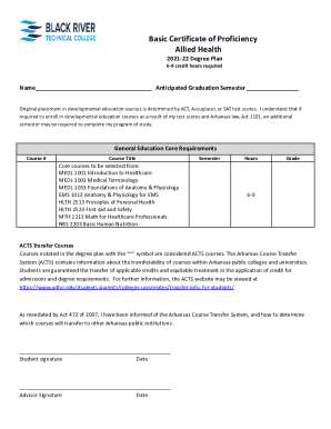 Fillable Online Basic Certificate of Proficiency (BCP) Allied Health ...