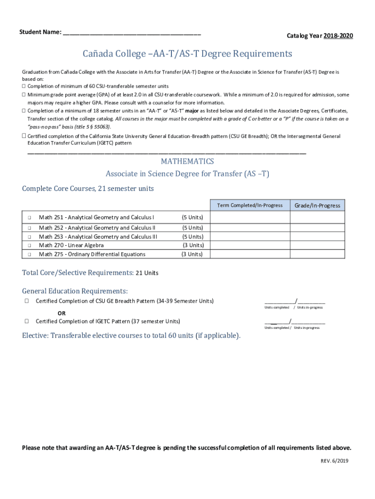 Fillable Online Associate Degree for Transfer (ADT) Requirements Fax ...