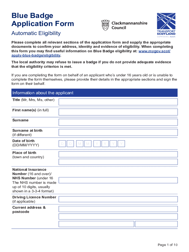 Blue Badge Application Form Blank Fillable Template Fill Out Print Blue Badge Application Form Blank Fillable Template Fill Out Print