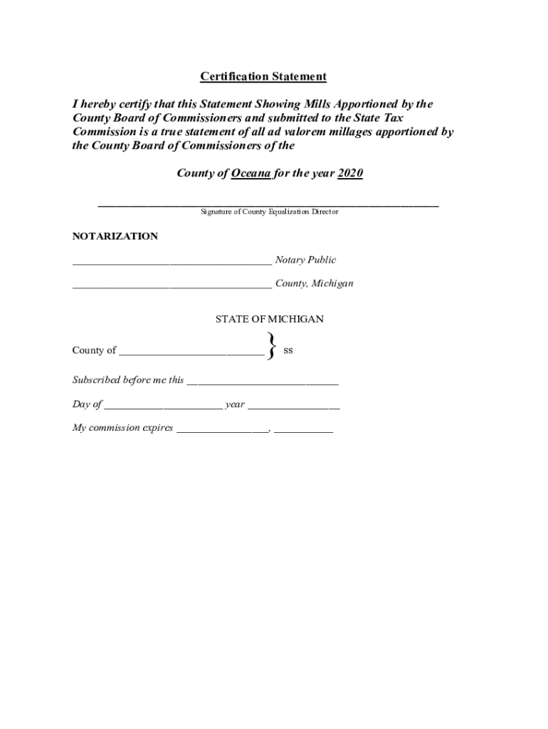 Fillable Online oceana mi Form 1020, Statement Showing Taxable ...