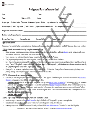 Fillable Online Pre-Approval Form for Transfer Credit Fax Email Print ...