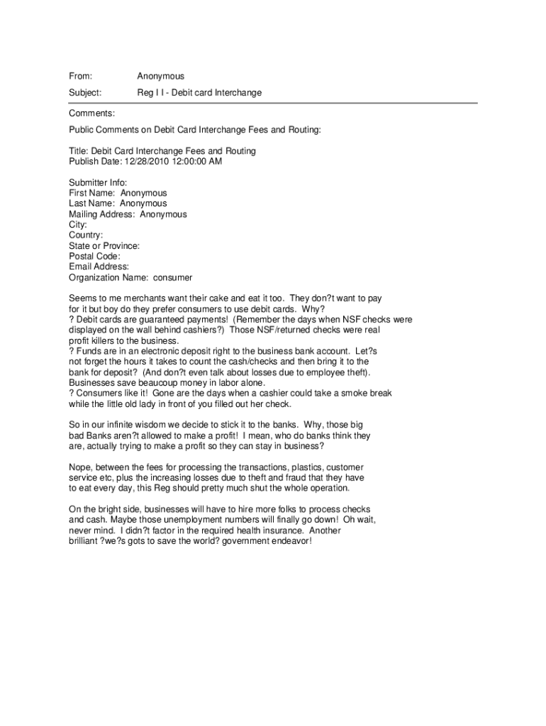 Fillable Online Debit Interchange Regulation: Another Battle or the End ...