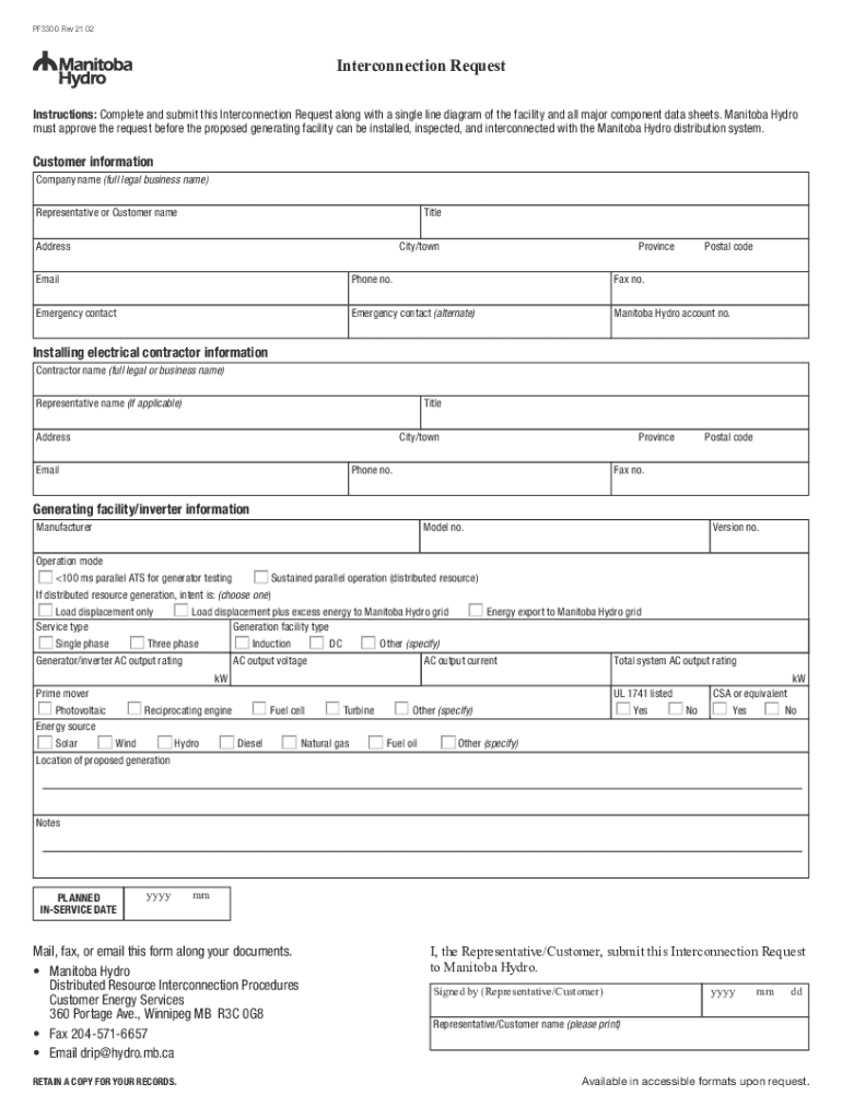 Fillable Online Attachment A to Appendix 3 INTERCONNECTION REQUEST Fax Email Print - pdfFiller