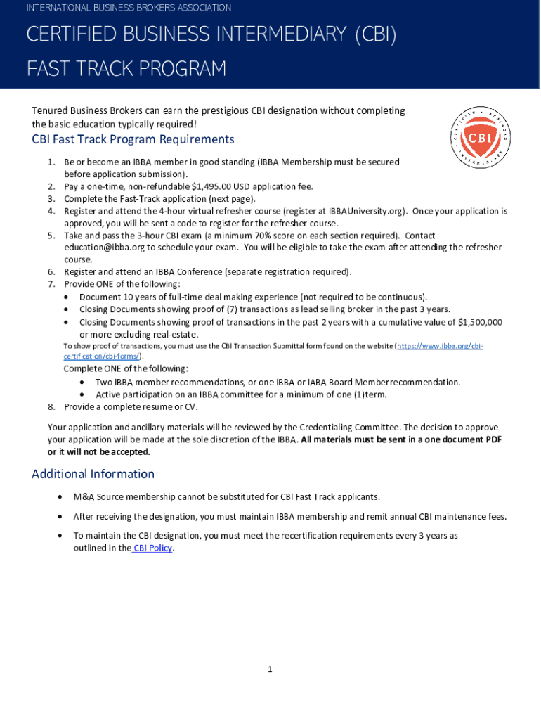 Fillable Online Explore the CBI Fast Track Program Requirements ...