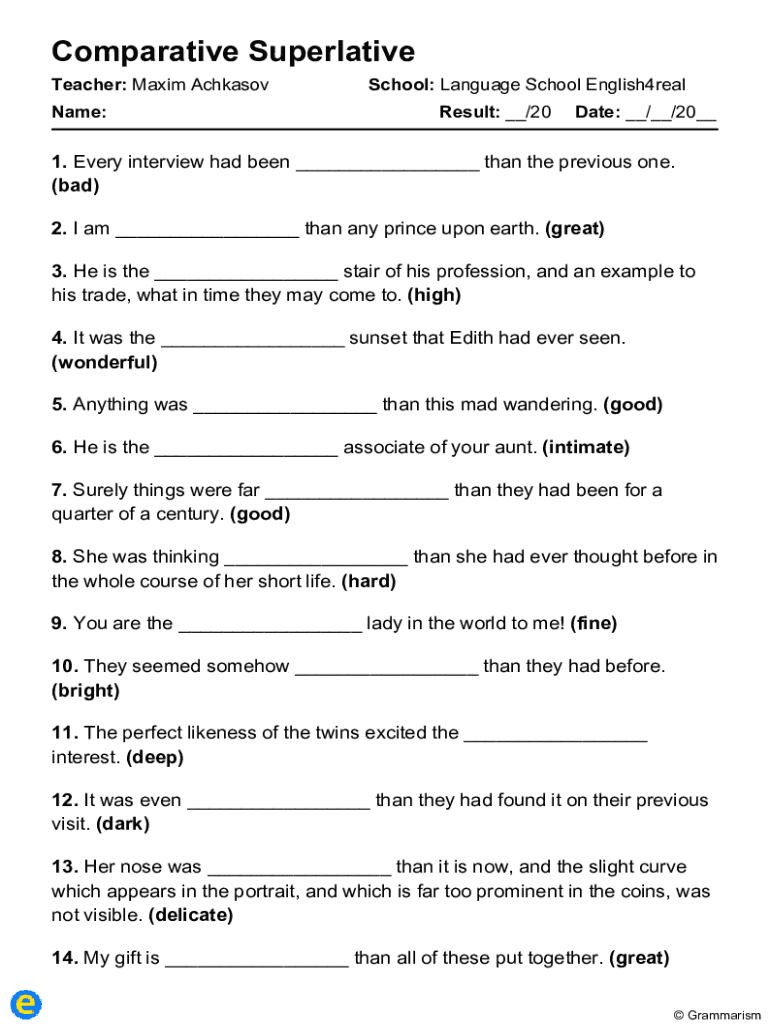 Fillable Online Good, better, best: forming comparatives and ...