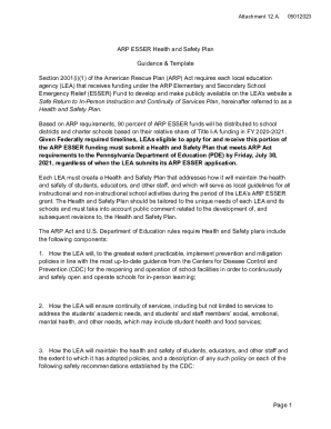 Fillable Online ARP ESSER Health and Safety Plan Guidance & Template ...