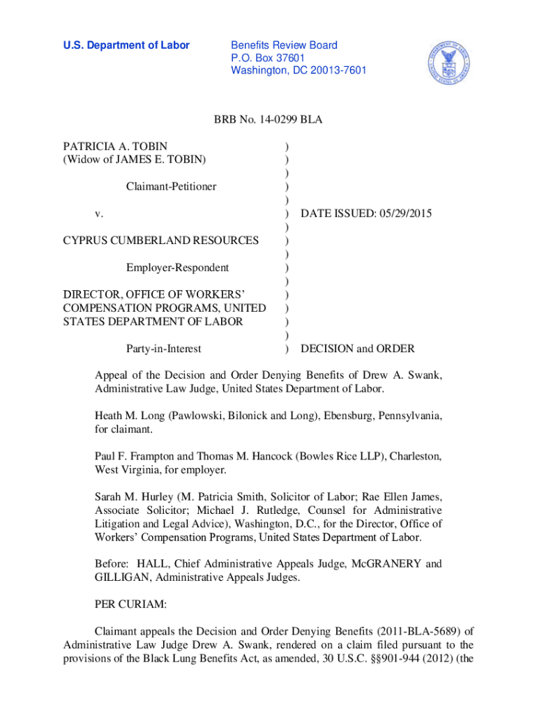 Fillable Online BLA Unpublished Document: 14-0299: Mrs. Patricia A ...