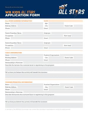 Fillable Online Application Form - WB Kids All Stars Fax Email Print ...