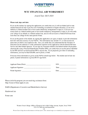 Fillable Online WTC FINANCIAL AID WORKSHEET Fax Email Print - pdfFiller