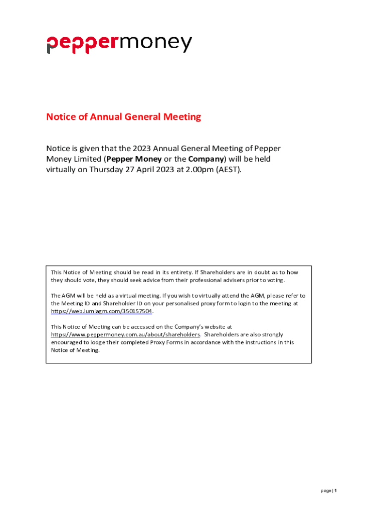 Fillable Online Notice of Annual General Meeting/Proxy Form - Pepper Money ... Fax Email Print ...