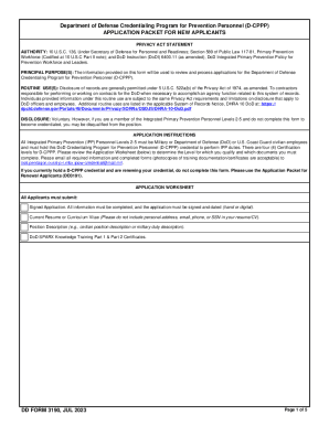 Fillable Online DD Form 3190, "(D-CPPP) APPLICATION PACKET FOR NEW ...