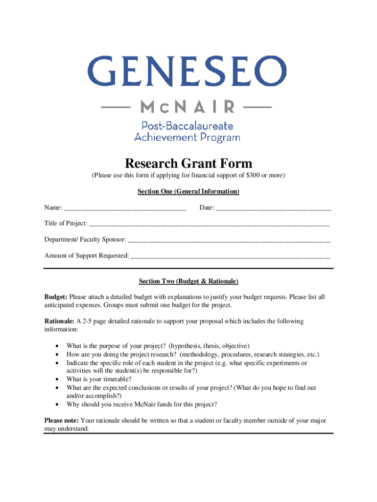 Fillable Online Research Grant Form Fax Email Print - pdfFiller