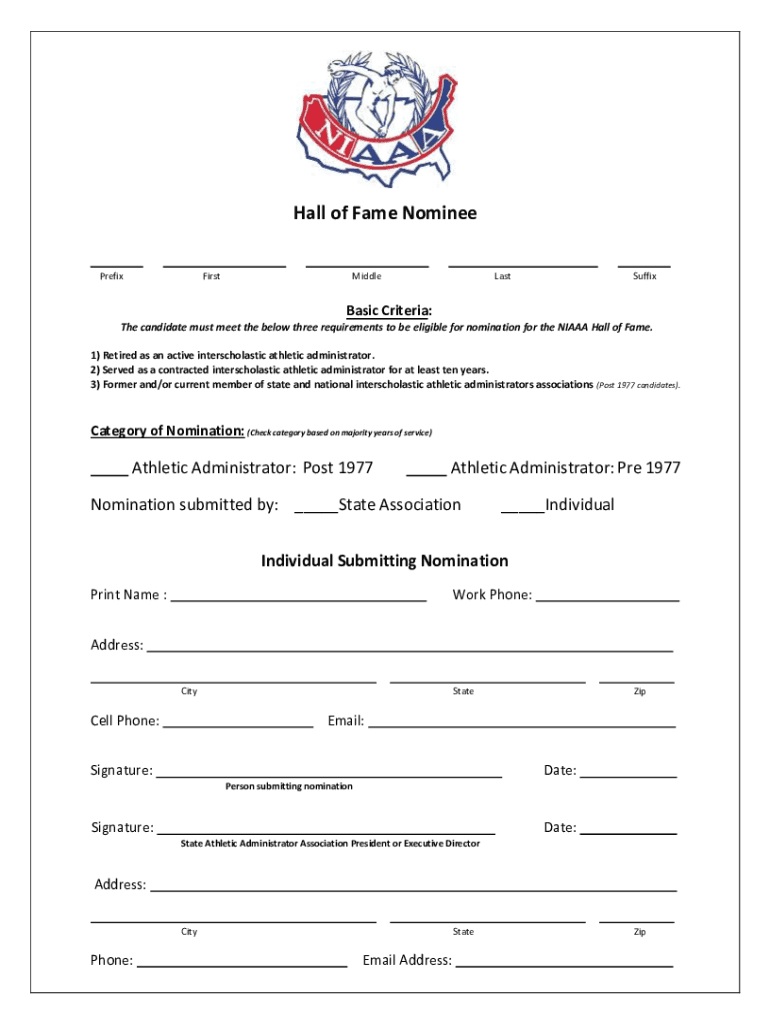 Fillable Online WADA Hall of Fame Nomination Form Fax Email Print ...