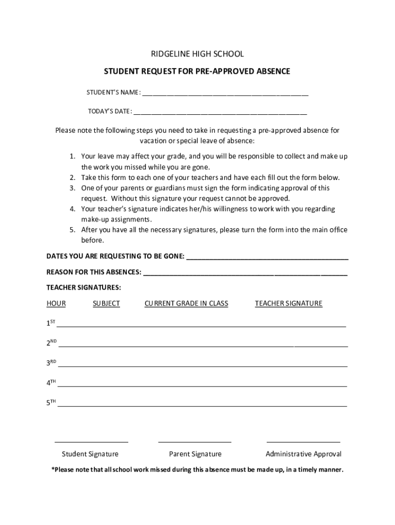 Fillable Online Student Absence FormRiver Ridge Middle School Fax Email ...