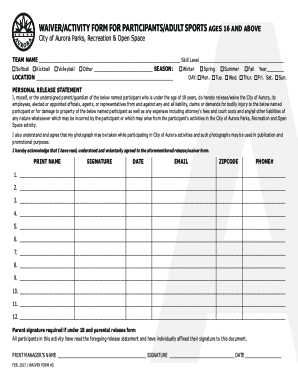 Fillable Online Waiver Activity form Adult Sports.indd Fax Email Print - pdfFiller