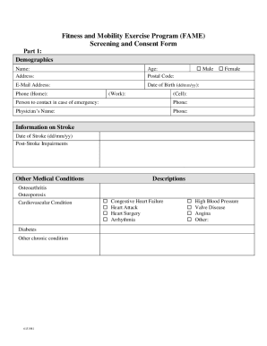 Fillable Online Fitness and Mobility Exercise Program (FAME) Screening ...