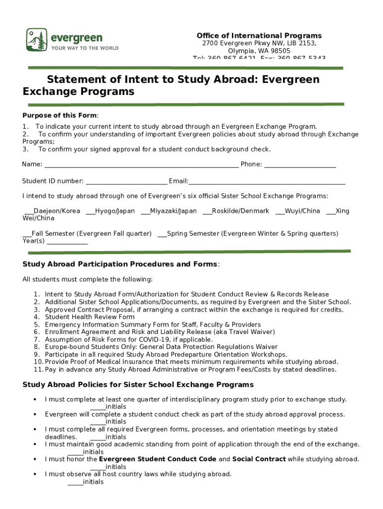 Statement of Intent to Study Abroad Doc Template | pdfFiller
