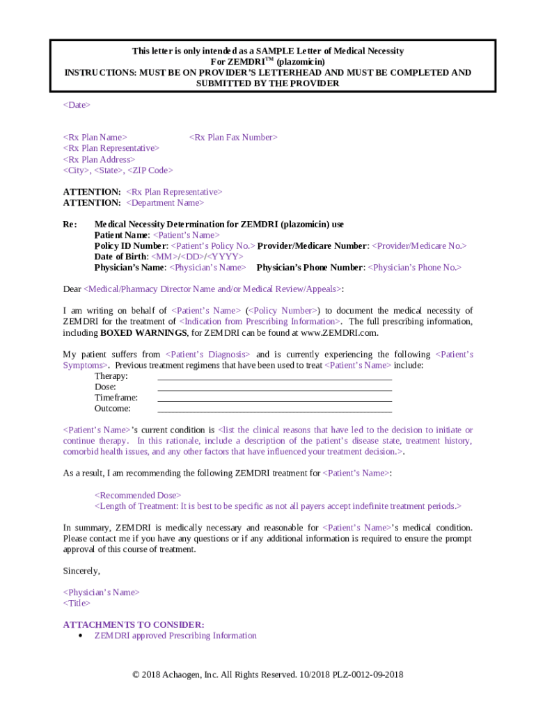 SAMPLE Letter of Medical Necessity For ... Doc Template | pdfFiller