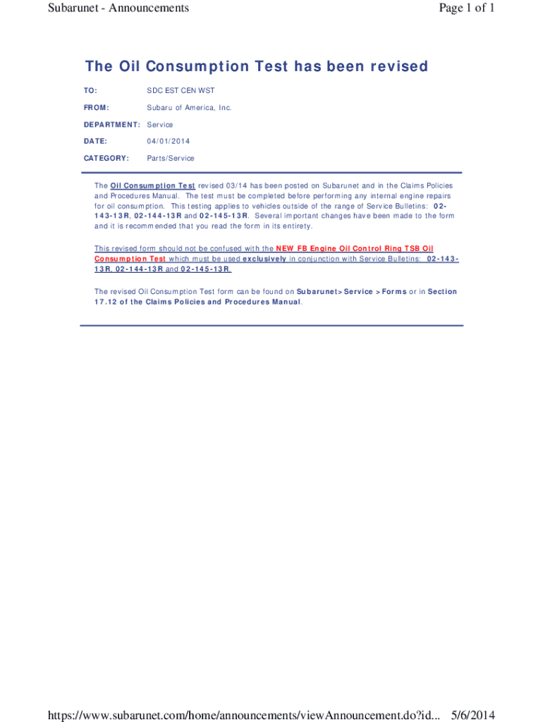 Fillable Online The Oil Consumption Test has been revised Fax Email ...