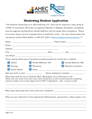 Fillable Online Shadowing Student Application Fax Email Print - pdfFiller