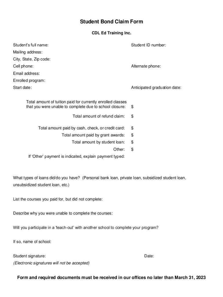 Fillable Online Retail Bond Claim Form - Fill Out and Sign Printable ...