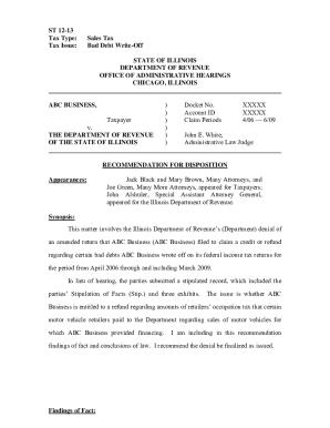 Fillable Online tax illinois Bad Debt Write-Off; Claim Issues ...