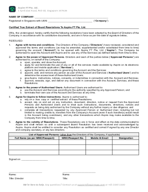 Fillable Online Aspire Account Opening Board Resolution - Template ...