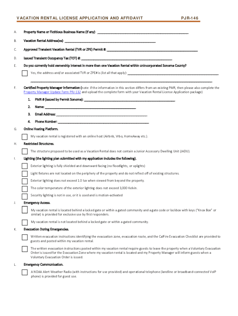 Fillable Online PJR-096 Vacation Rental Application. Application for a ...