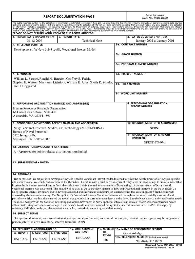 Fillable Online PDF Navy Interest Inventory: Approach Development Fax ...