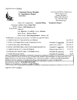 Fillable Online ethics ks Campaign Candidate Name:Adam Turk Fax Email ...