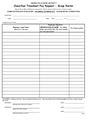 Fillable Online Classified Timesheet Pay Request - Group Roster Fax Email Print - pdfFiller