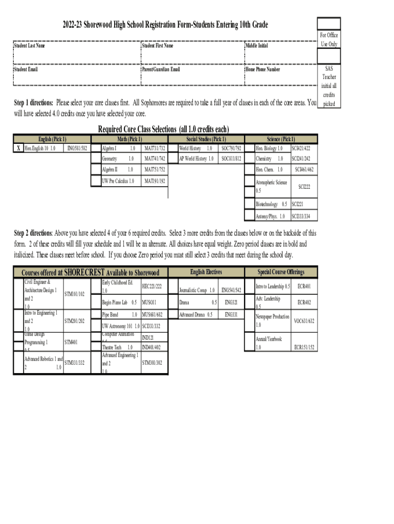 Fillable Online 2022-23 Paper Registration forms -10th Grade Fax Email ...