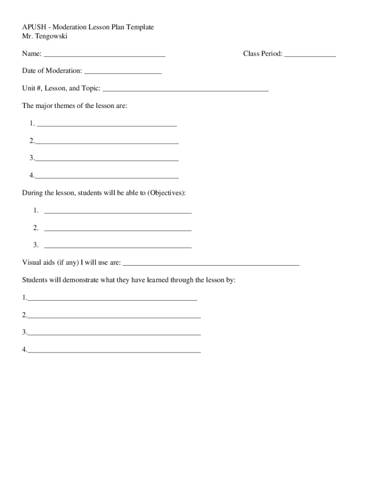 Fillable Online Westside High School Lesson Plan Template Fax Email ...