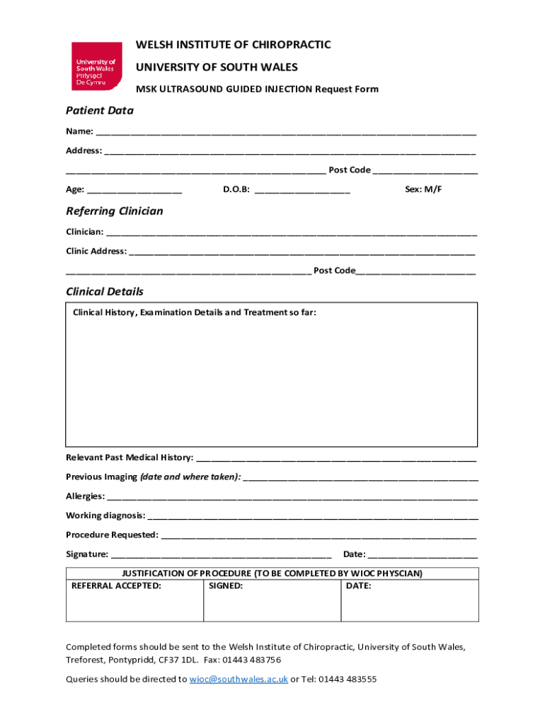 Fillable Online MSK ULTRASOUND GUIDED INJECTION Request Form Fax Email ...