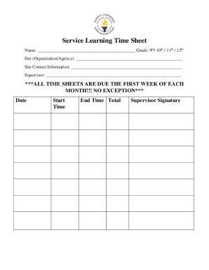 Fillable Online Service Learning Time Sheet Fax Email Print - pdfFiller