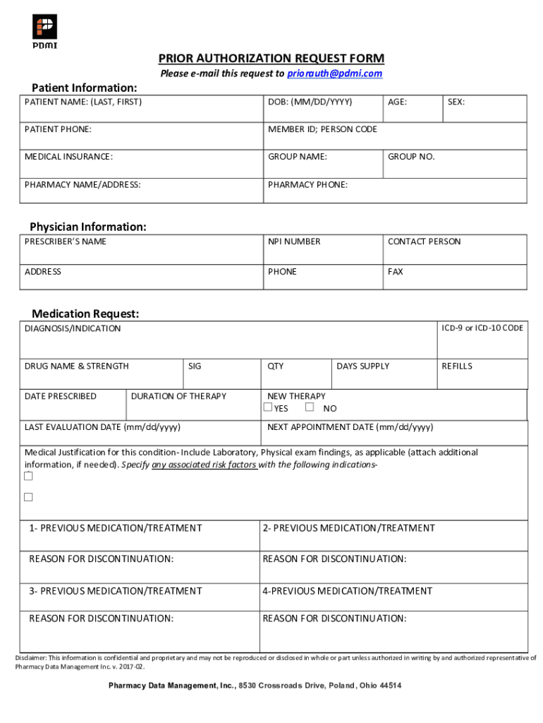 Fillable Online PDMI Prior Authorization Request Form- 2021 Fax Email ...
