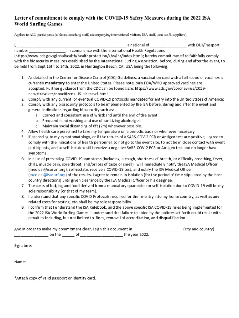 Fillable Online Letter of commitment to comply with the COVID-19 Safety ... Fax Email Print ...
