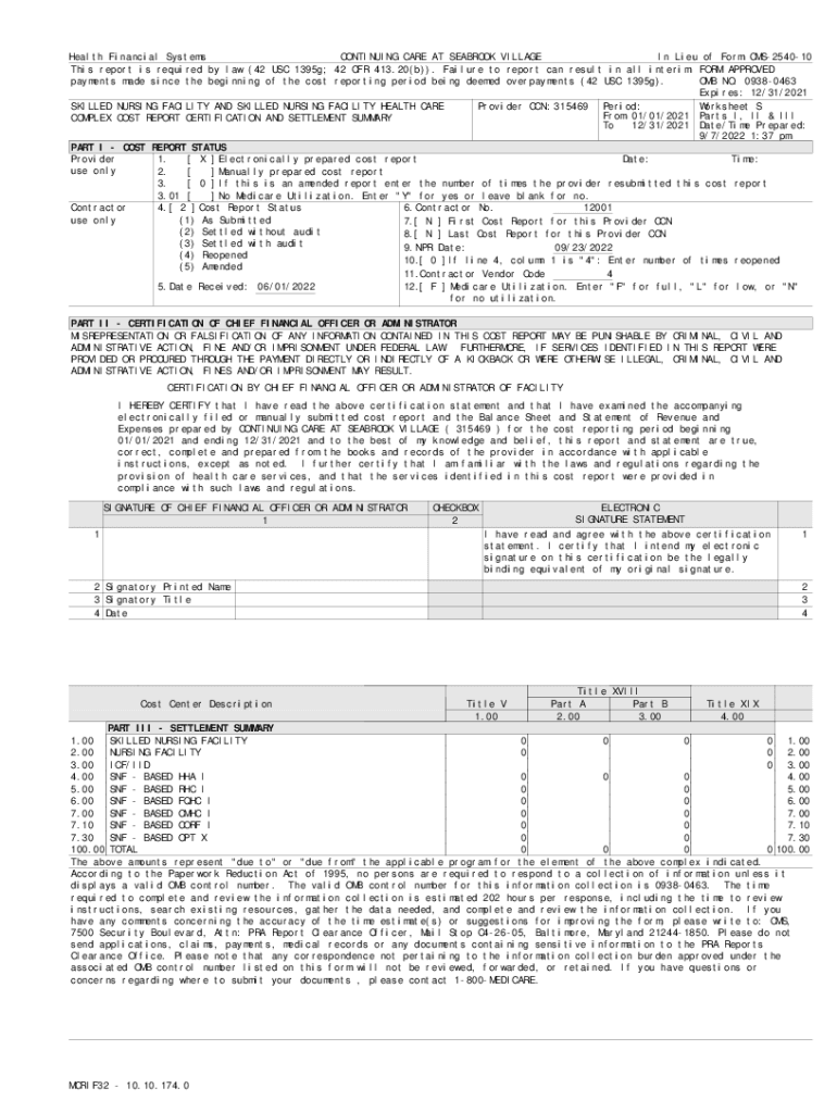Fillable Online Seabrook Cost Report.pdf Fax Email Print - pdfFiller