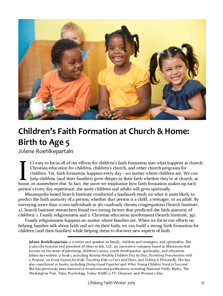 Fillable Online Children's Faith Formation at Church & Home: Birth to ...