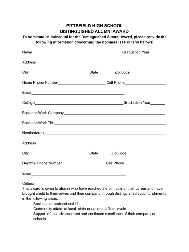 Fillable Online Distinguished Graduate Alumni AwardPolicies & Forms Fax Email Print - pdfFiller