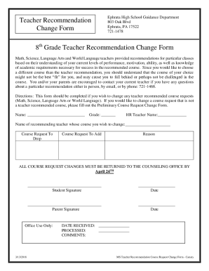 Fillable Online Teacher Recommendation Change Form Fax Email Print ...