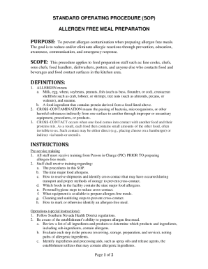 Fillable Online standard operating procedure (sop) allergen free meal ...