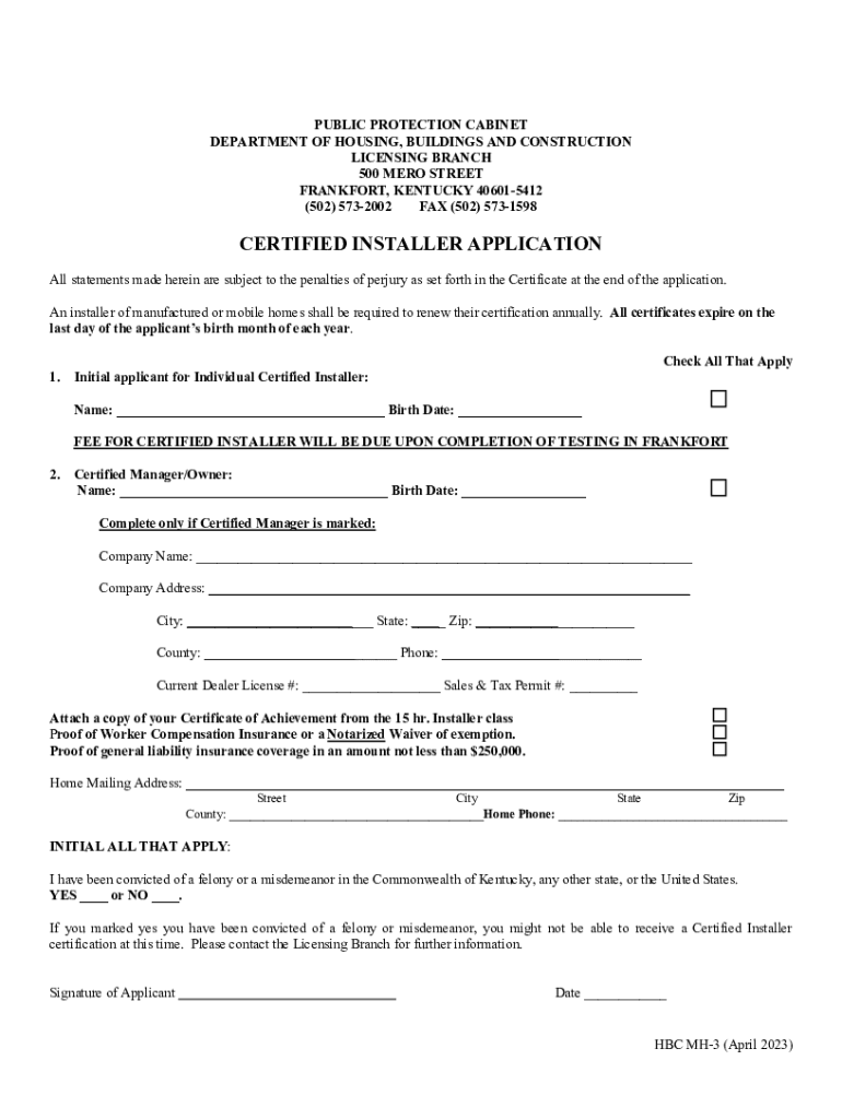 Fillable Online dhbc ky license and certification renewal application ...
