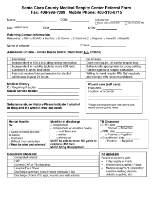 Fillable Online Santa Clara County Medical Respite Center Referral Form ...