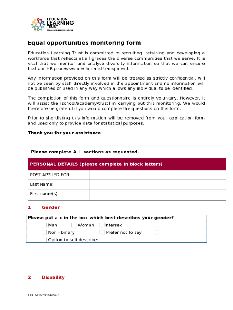 EQUAL OPPORTUNITY MONITORING Doc Template | pdfFiller