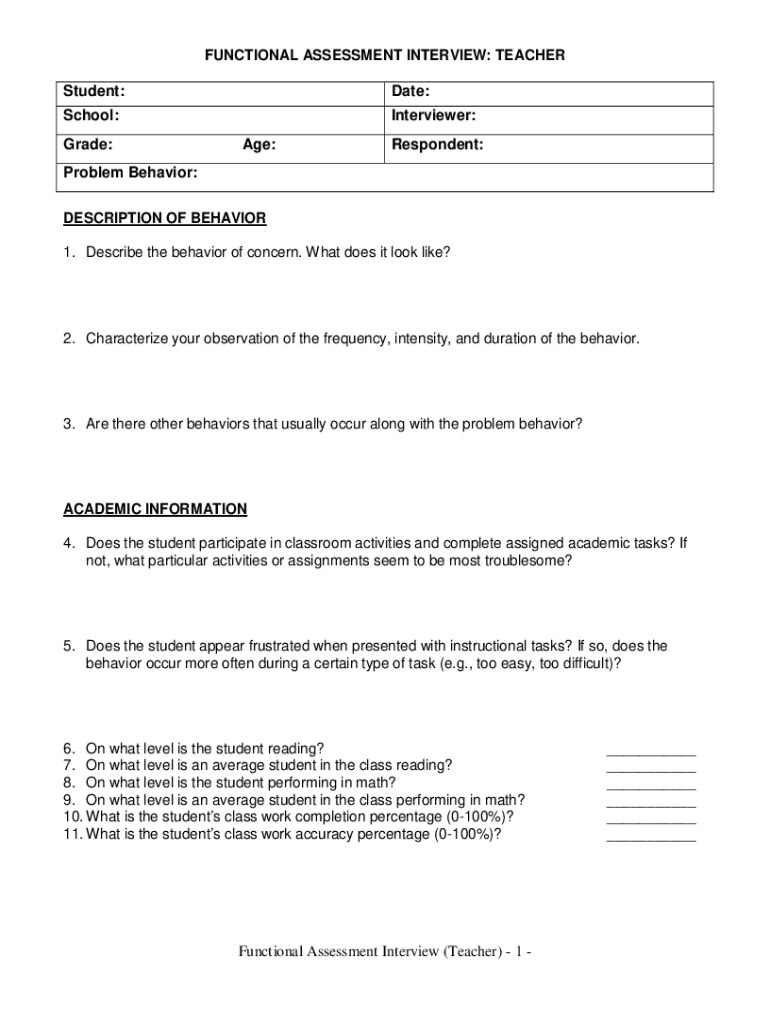 Fillable Online Guide to functional behaviour assessment for schools ...