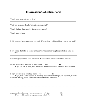 Fillable Online Information Collection Form Fax Email Print - pdfFiller