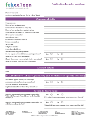 Fillable Online Application form for employer Company details Account ...