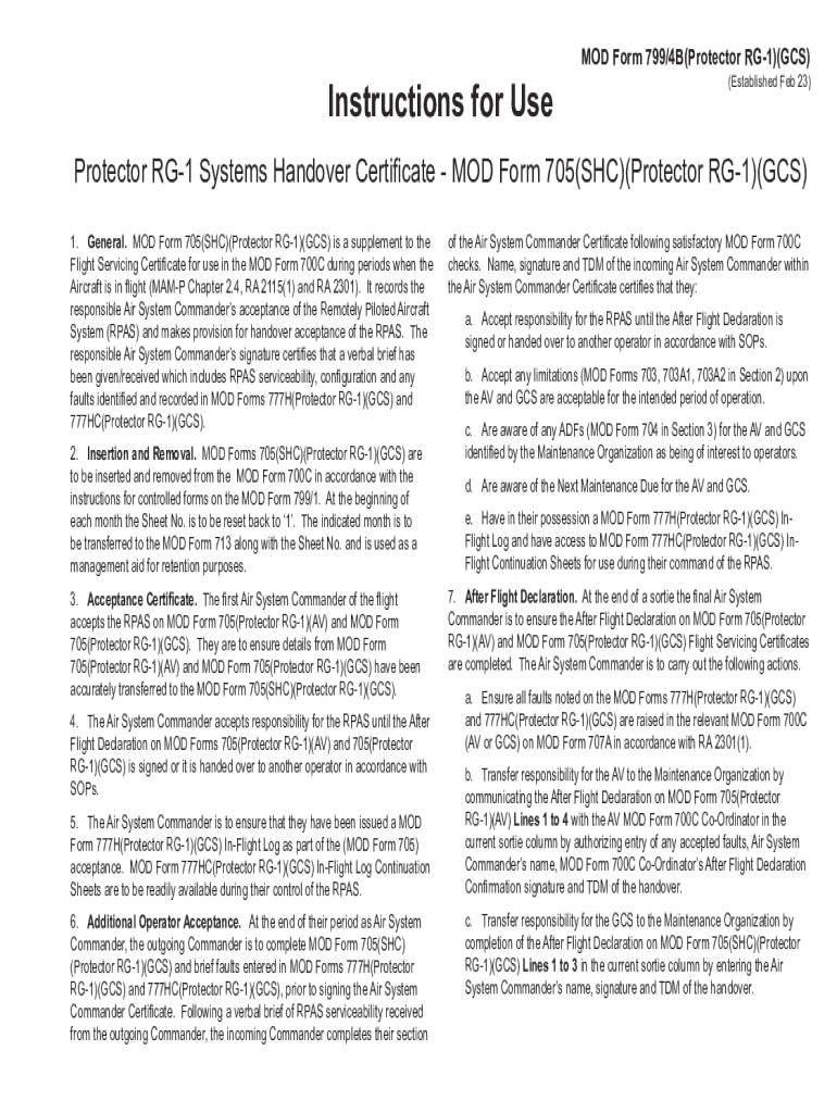 Fillable Online Instructions for Use - Protector RG-1 Systems Handover ...